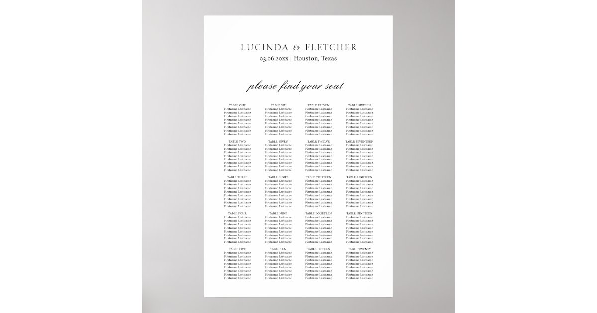 Elegant Classic Formal Wedding Seating Chart | Zazzle