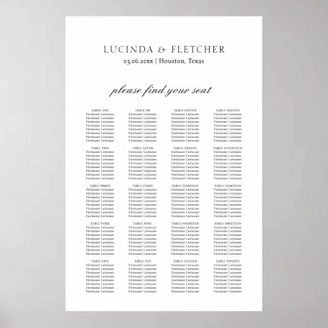 Elegant Classic Formal Wedding Seating Chart | Zazzle
