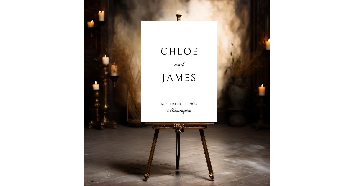 Elegant Classic Formal White Names Wedding Welcome Foam Board | Zazzle