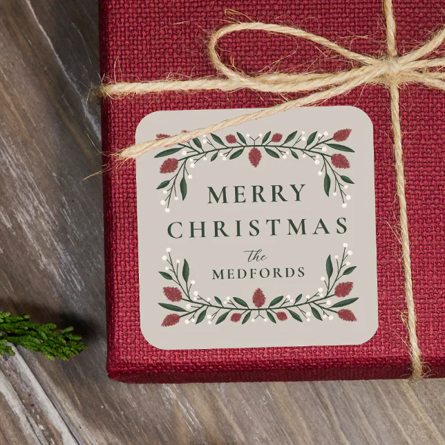 Elegant Classic Frame Personalized Christmas Square Sticker | Zazzle