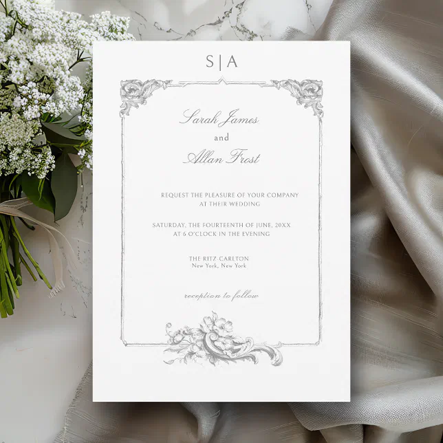 Elegant Classic French Rococo Floral Invitation | Zazzle
