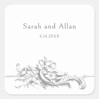 Elegant Classic French Rococo Floral Square Sticker | Zazzle