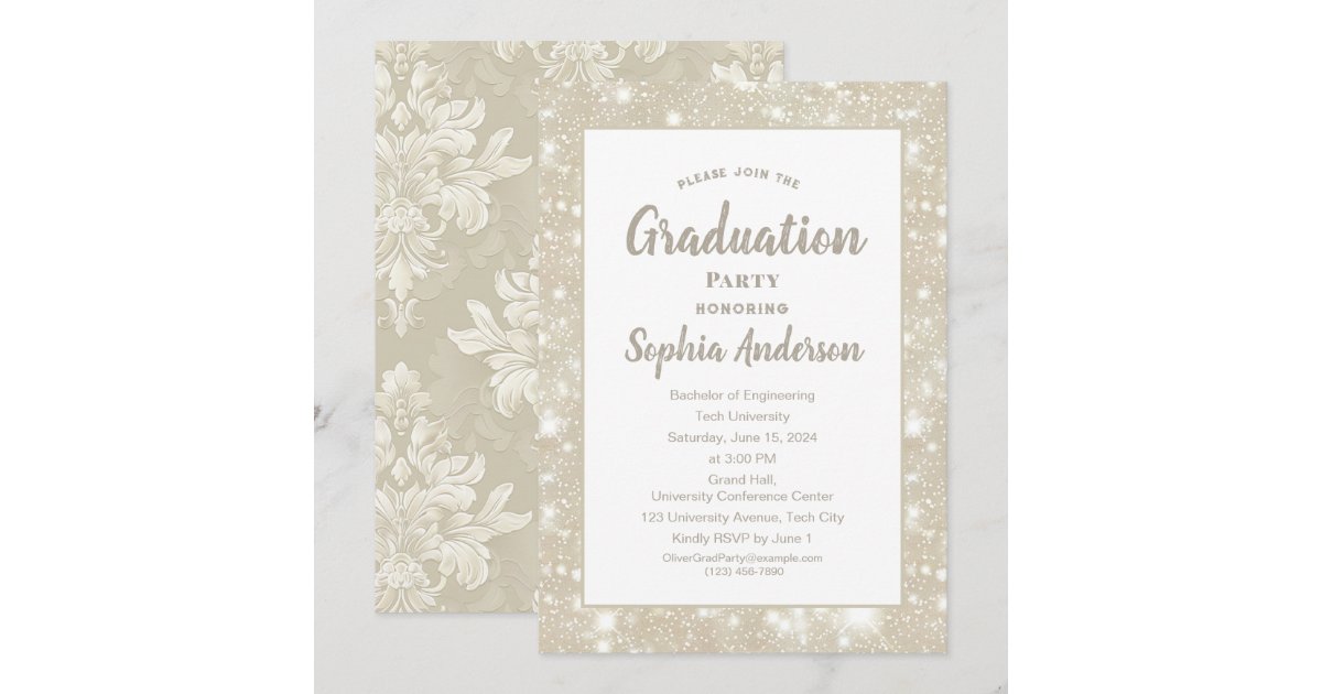 Elegant Classic Glitter Graduation Invitation | Zazzle