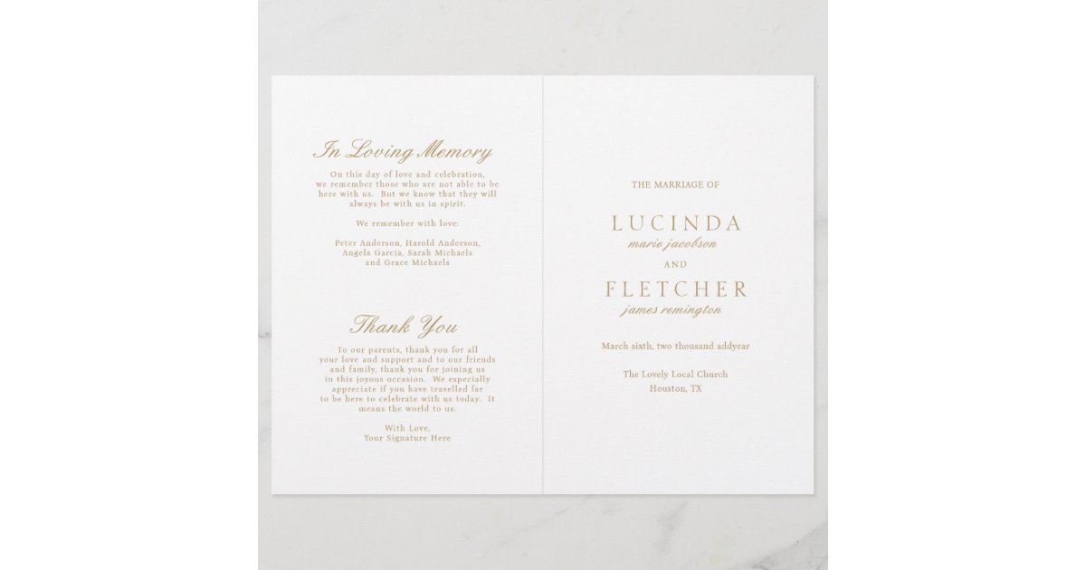 Elegant Classic Gold Formal Wedding Program | Zazzle