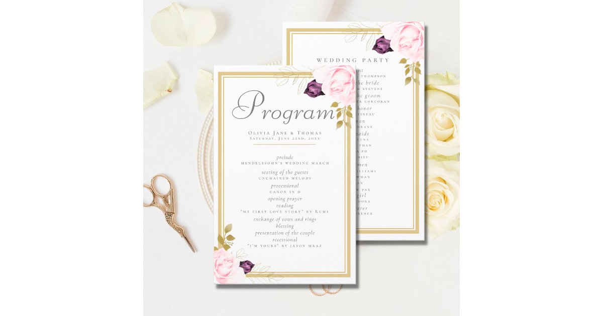 Elegant Classic Gold Frame Floral Roses Wedding | Zazzle