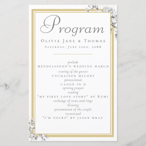 Elegant Classic Gold Frame Floral Wedding Program | Zazzle
