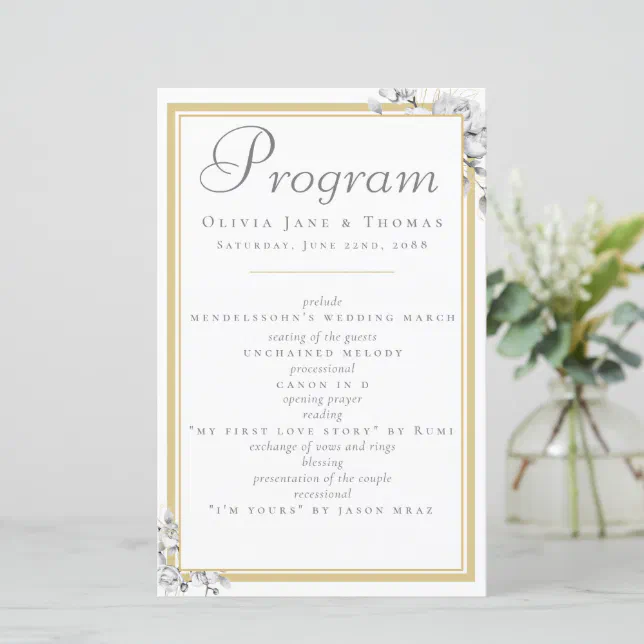 Elegant Classic Gold Frame Floral Wedding Program | Zazzle