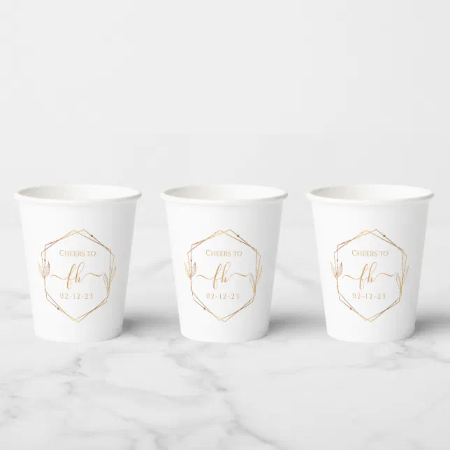 Elegant Classic Gold Monogrammed Initial Wedding Paper Cups | Zazzle