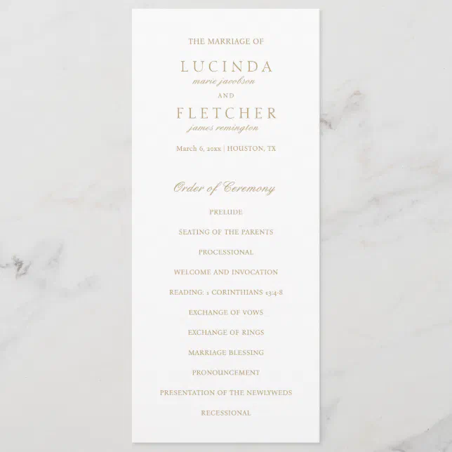 Elegant Classic Gold Traditional Formal Wedding Program | Zazzle