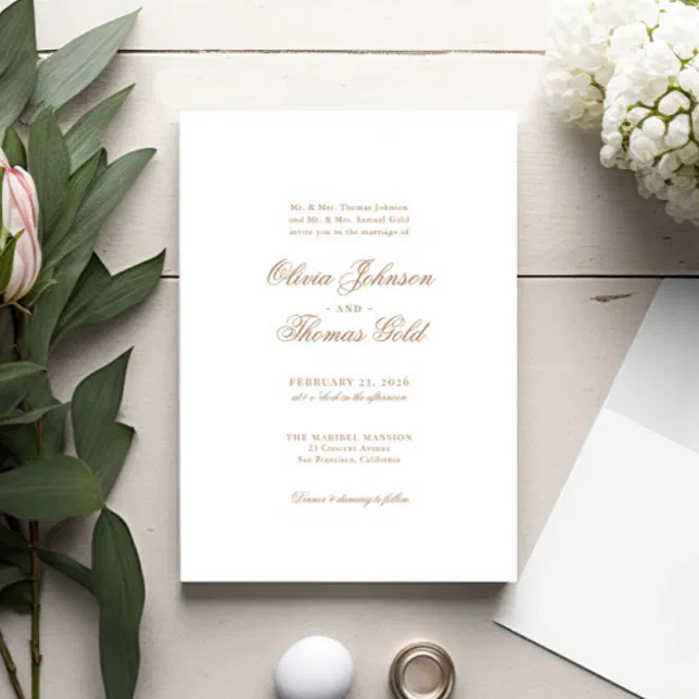 Elegant Classic Gold Traditional Wedding Invitation | Zazzle