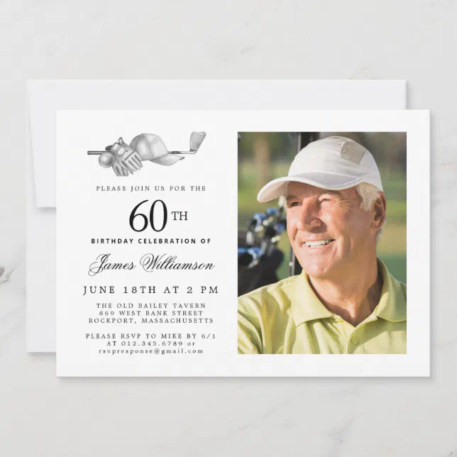 Elegant Classic Golf 60th Birthday Party Photo Invitation | Zazzle