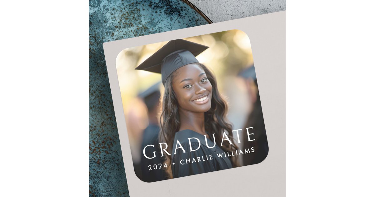 Elegant classic graduation photo graduate square sticker | Zazzle