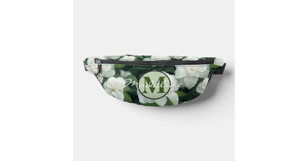 Elegant classic green botanical white floral fanny pack | Zazzle