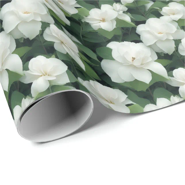 Elegant classic green botanical white floral wrapping paper | Zazzle