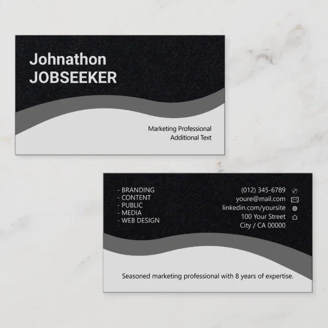 Elegant Classic Job Seeker Minimal Clean Black Business Card | Zazzle