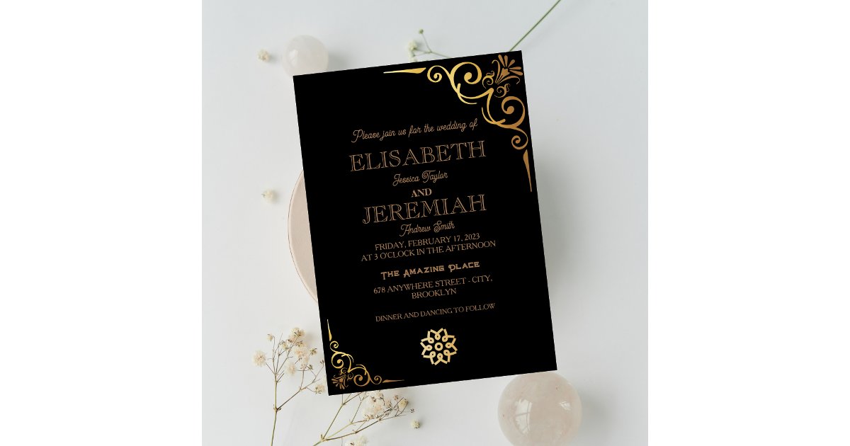 elegant Classic luxury black gold photo wedding Invitation | Zazzle