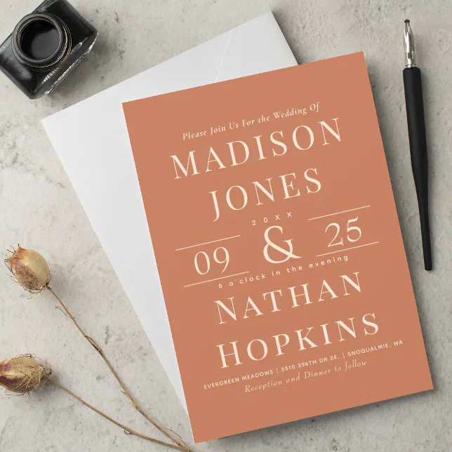 Elegant Classic Modern Terracotta Wedding Invitation | Zazzle