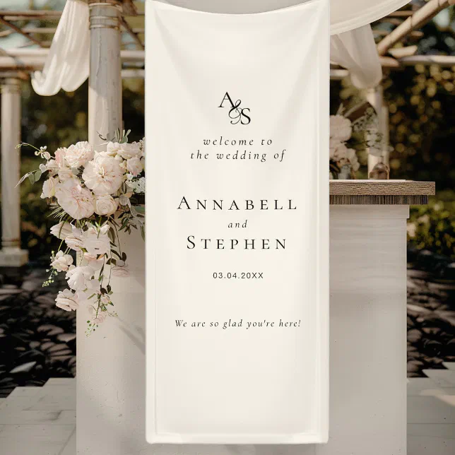 Elegant, Classic, Monogram, Beige, Wedding Banner | Zazzle
