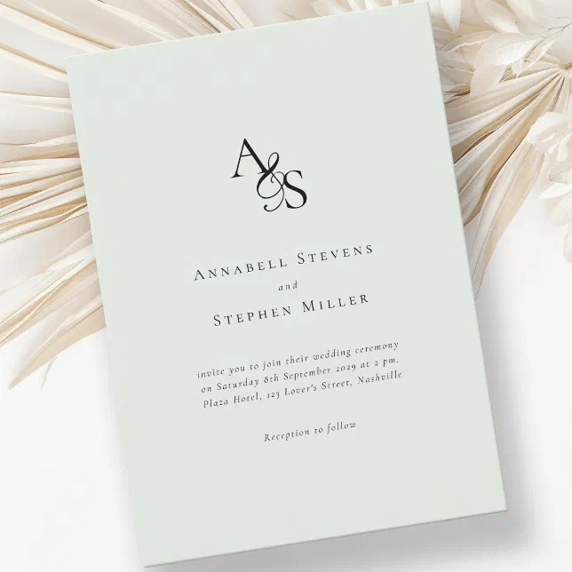 Elegant, Classic, Monogram, Light-Green, Wedding Invitation | Zazzle