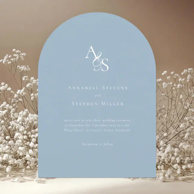 Elegant, Classic, Monogram, Powder-Blue, Wedding Invitation | Zazzle