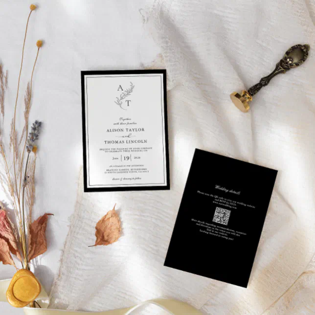 Elegant | Classic Monogram QR Code Wedding Invitation | Zazzle