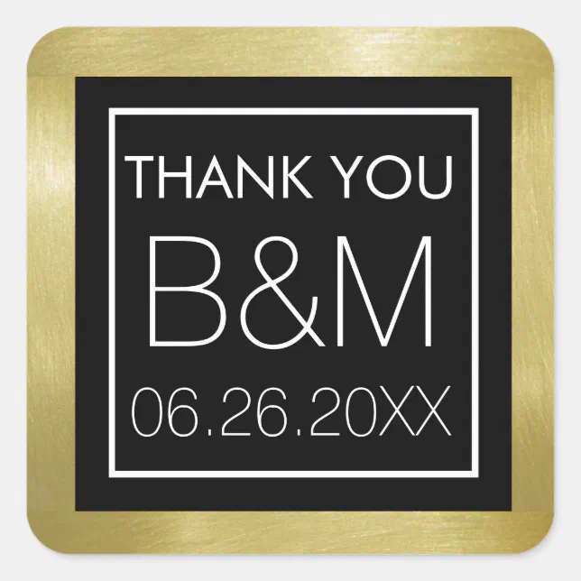 elegant classic monogram, weddings thank you square sticker | Zazzle