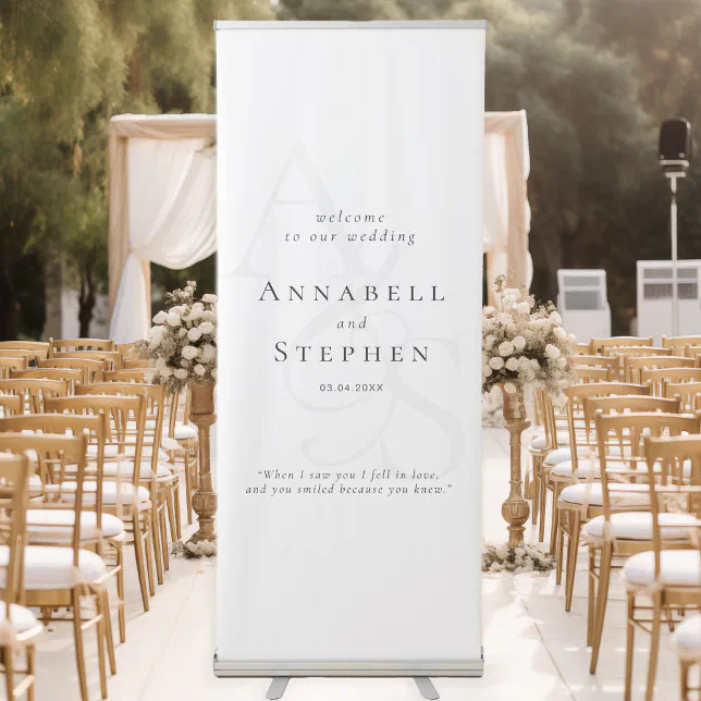 Elegant, Classic, Monogram, White, Wedding Retractable Banner | Zazzle