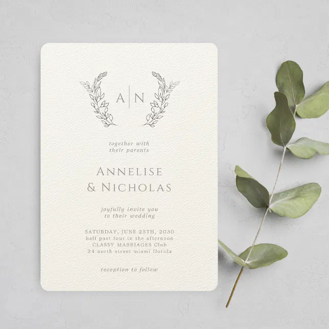 Elegant classic monogrammed formal wedding invitation | Zazzle