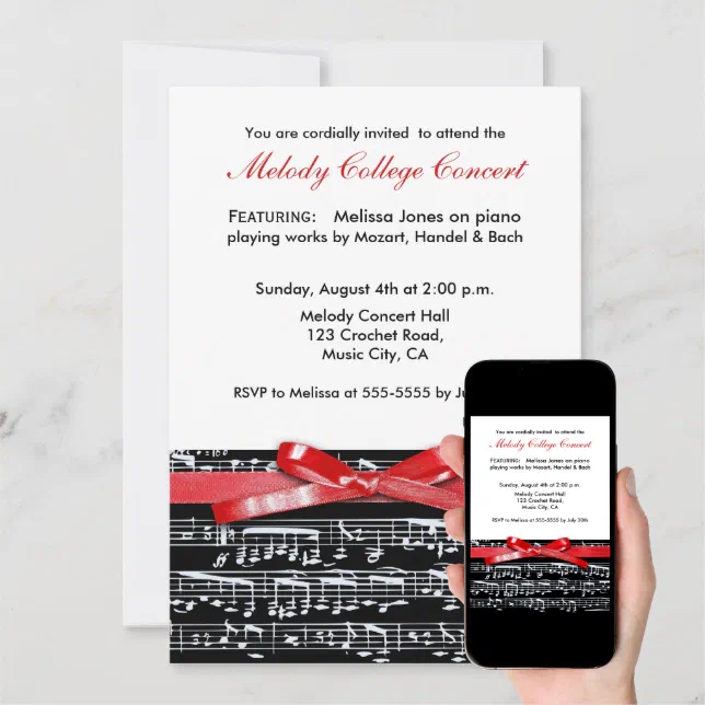 Elegant classic music concert recital invitation | Zazzle