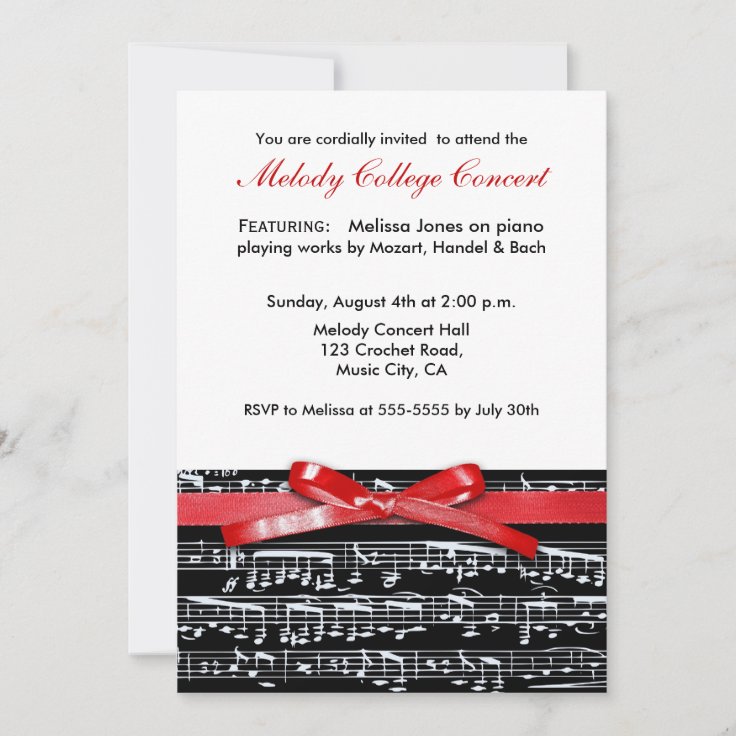 Elegant classic music concert recital invitation | Zazzle