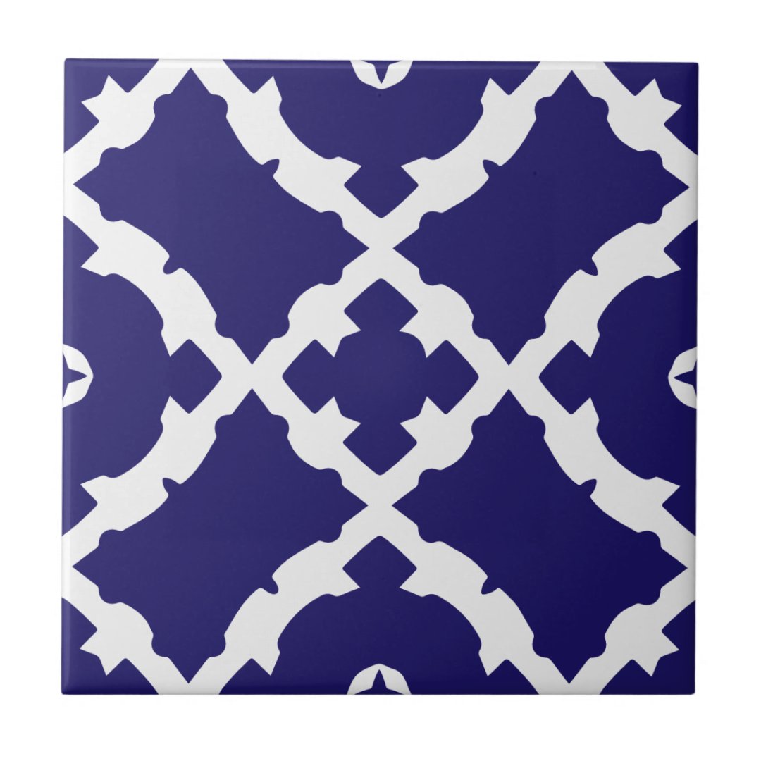 Elegant Classic Navy Blue and White Mosaic Pattern Ceramic Tile | Zazzle