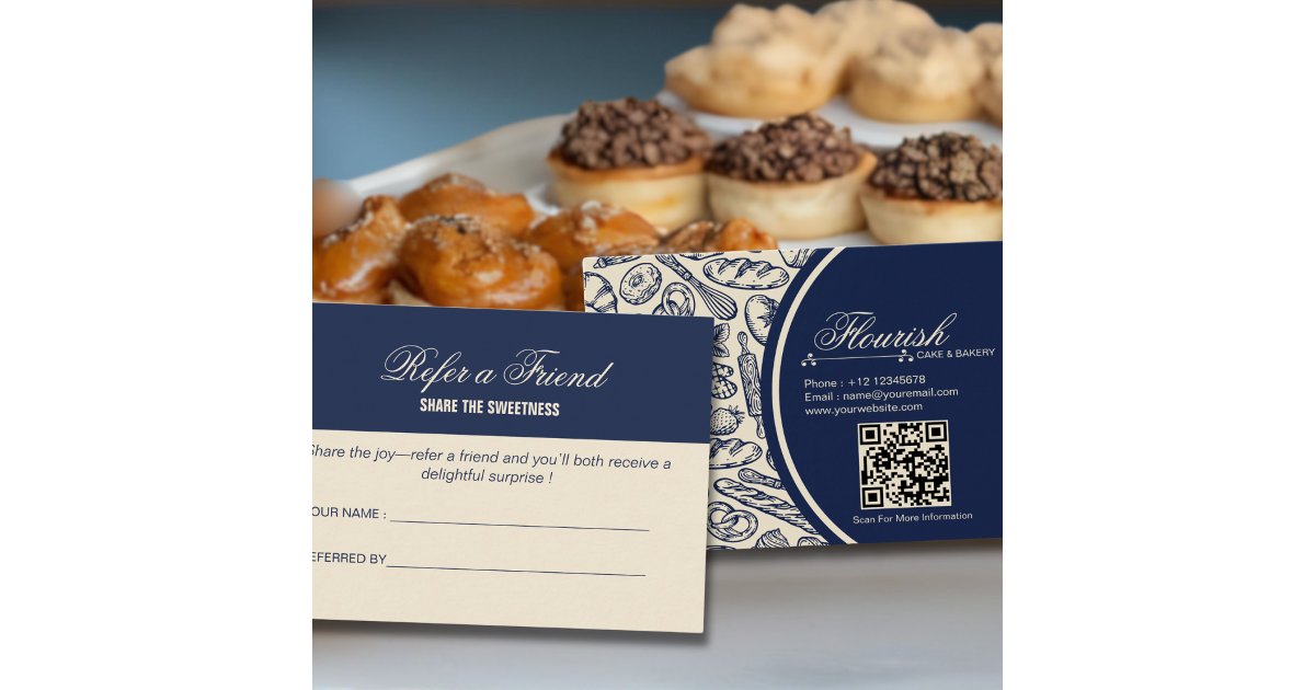 Elegant Classic Navy Blue Cake Bakery Referral Card | Zazzle