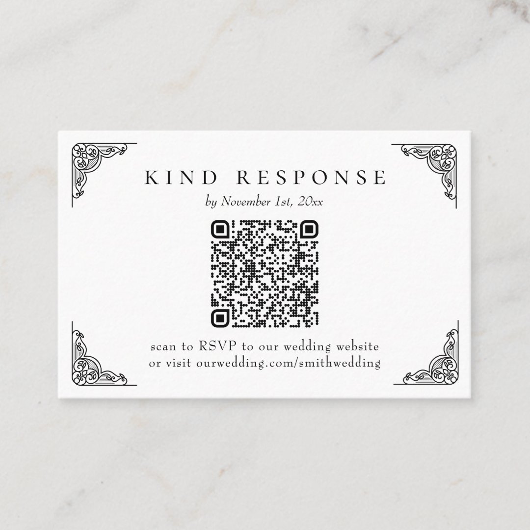Elegant Classic QR Code Wedding RSVP Card | Zazzle