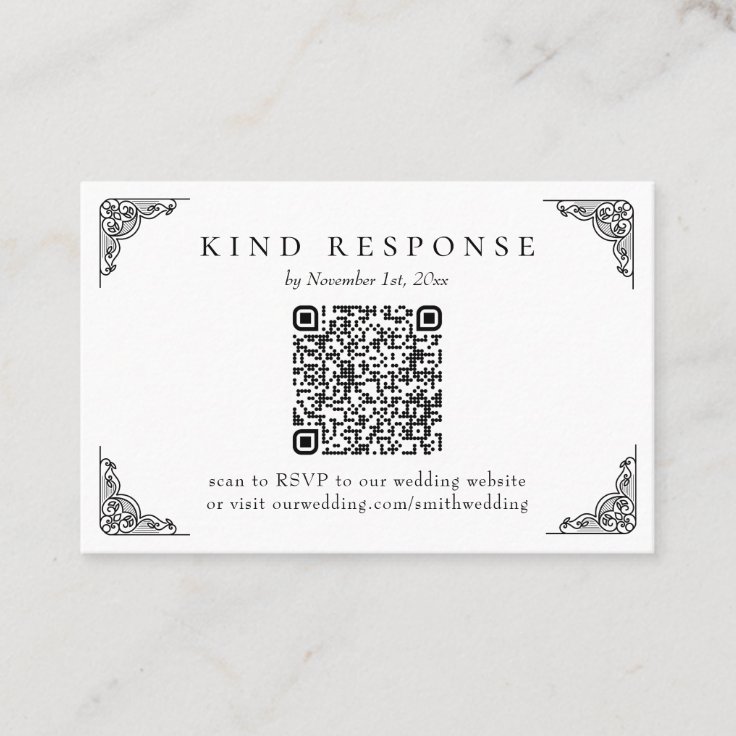 Elegant Classic QR Code Wedding RSVP Card | Zazzle