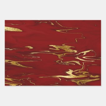 Elegant classic red & gold marble look wrapping paper sheets | Zazzle