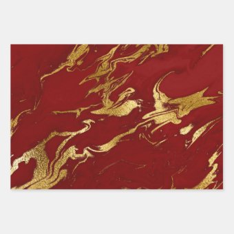 Elegant classic red & gold marble look wrapping paper sheets | Zazzle