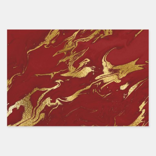 Elegant classic red & gold marble look wrapping paper sheets | Zazzle