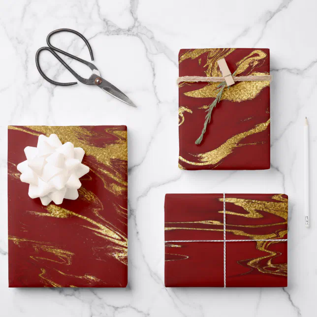 Elegant classic red & gold marble look wrapping paper sheets | Zazzle