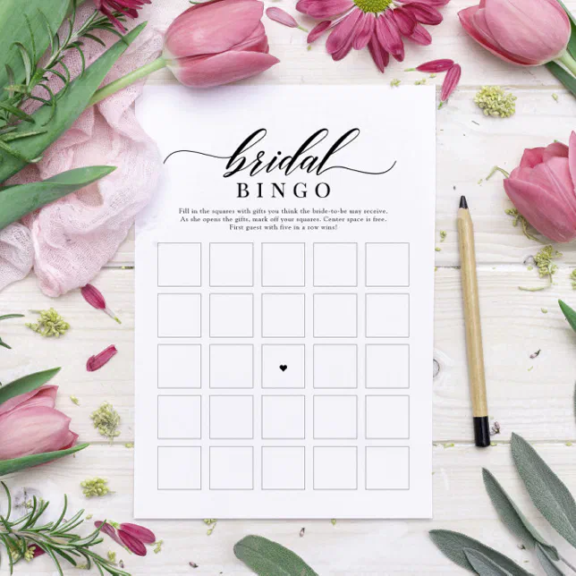 Elegant Classic Script Bridal Shower Bingo Game Invitation | Zazzle