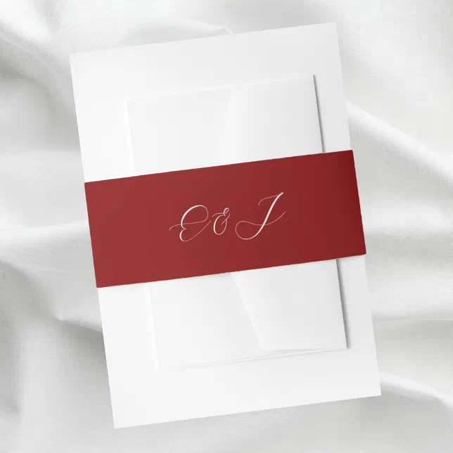 Elegant classic script monogram red wedding invitation belly band | Zazzle