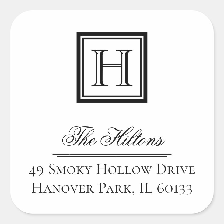 Elegant Classic Square Monogram Address Label | Zazzle