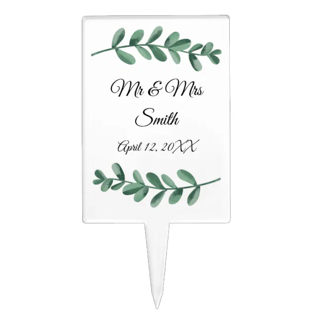 Elegant Classic Watercolor Green Leaves Wedding Cake Topper | Zazzle