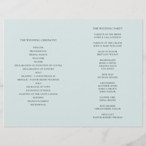 Elegant classic wedding. Blue program folded | Zazzle