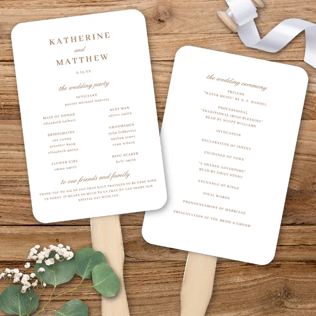 Elegant Classic Wheat Wedding Ceremony Program Hand Fan | Zazzle