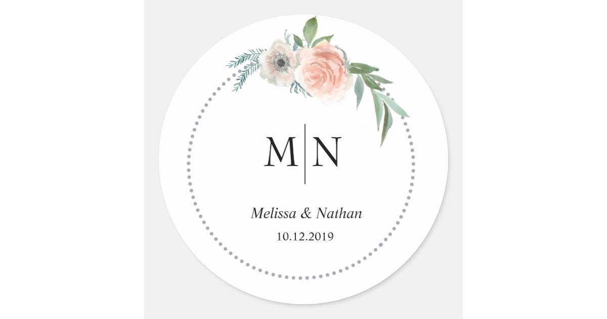 Elegant Classic Wreath Wedding Monogram Stickers | Zazzle