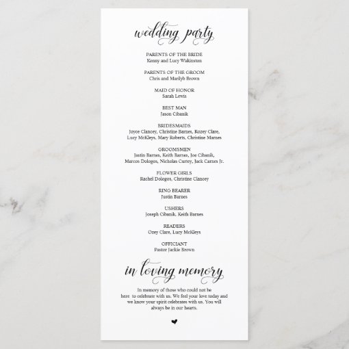 Elegant Classy, Black script, Wedding Ceremony Pro Program | Zazzle
