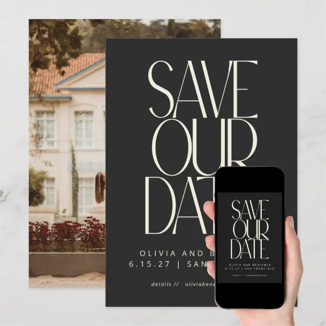 Elegant Classy Black Simple Modern Trendy Photo Save The Date | Zazzle