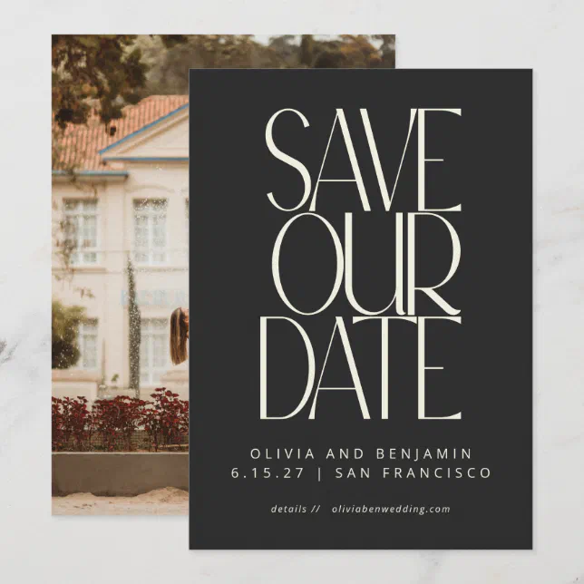 Elegant Classy Black Simple Modern Trendy Photo Save The Date | Zazzle