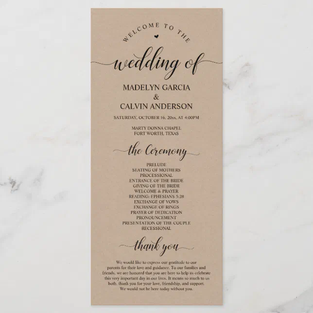 Elegant Classy, Brown Kraft, Wedding Ceremony Program | Zazzle