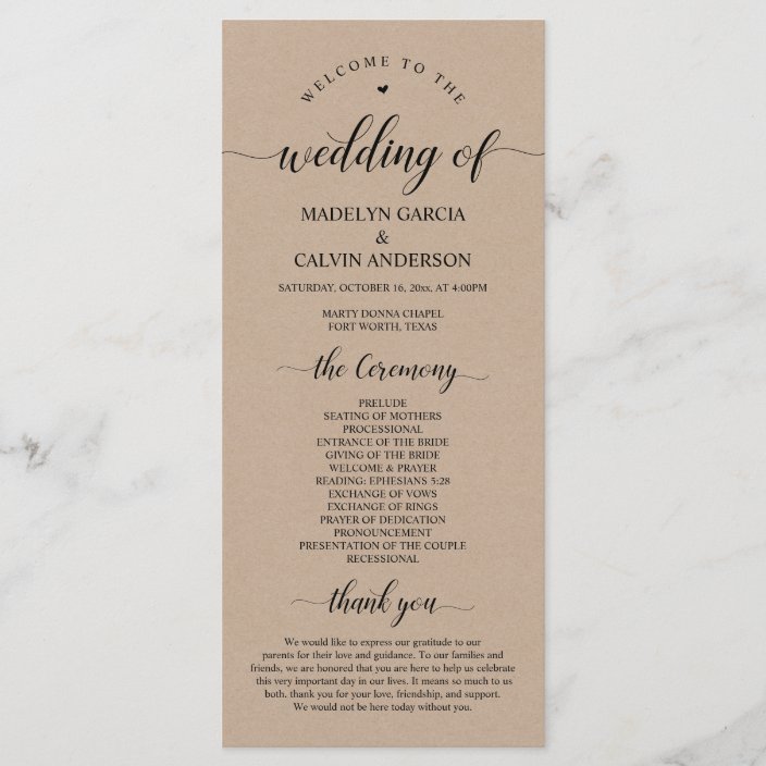Elegant Classy, Brown Kraft, Wedding Ceremony Program | Zazzle.com